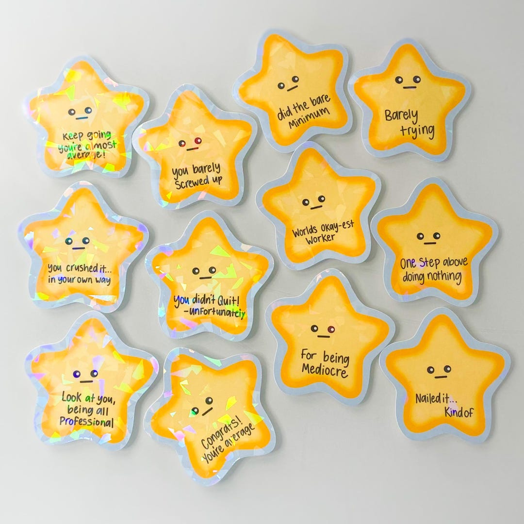 Holographic Gold Star Stickers Funny Stickers Job Stickers Work ...