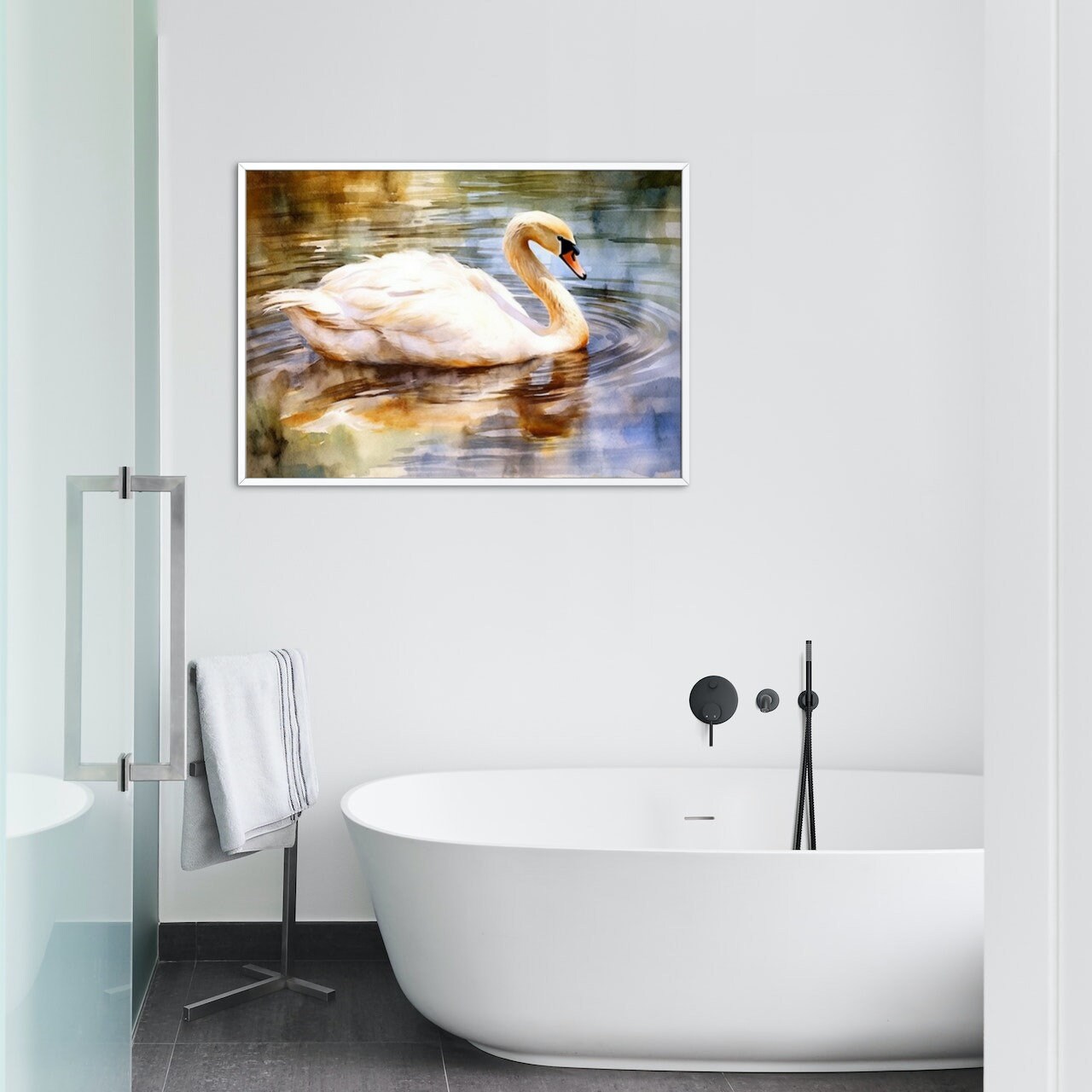 Swan Wall Art for Living Room Bird Painting Impressionist Art Animal ...