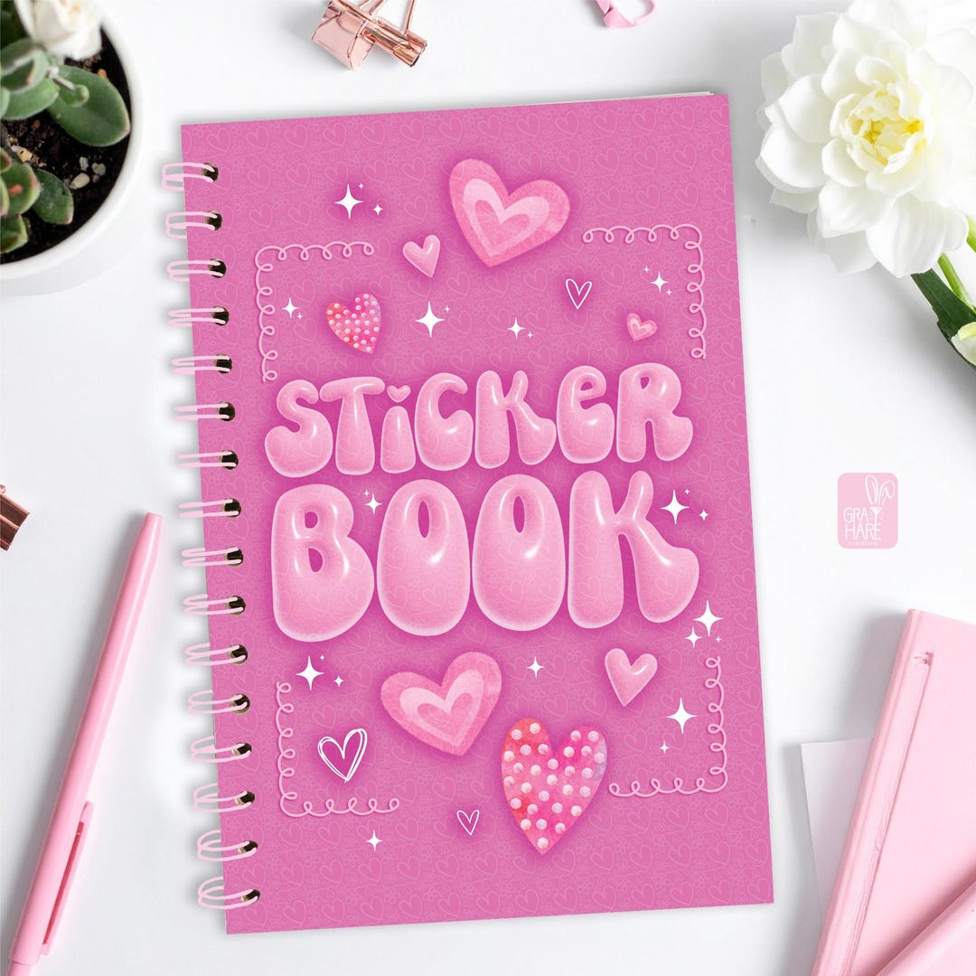 Sticker Book Pink Girly Album Reusable Holographic Sticker Storage for ...