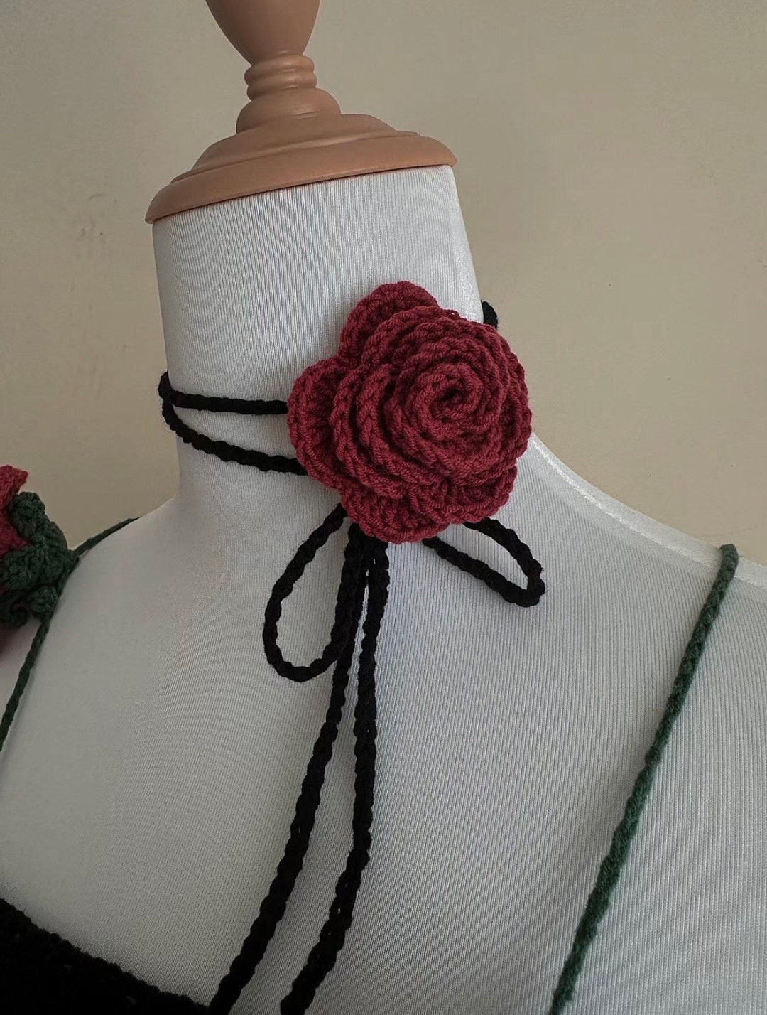 Crochet Rose Choker, Crochet Rose, Crochet Rose Necklace, Rose Choker ...