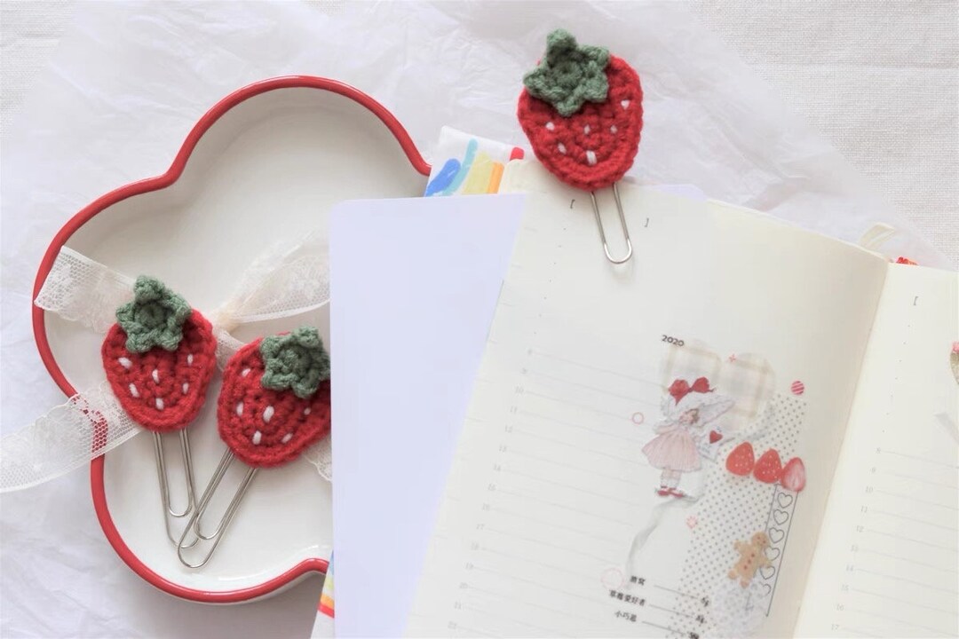 Crochet Bookmark, Microcrochet Strawberry Bookmark , Handmade Bookmark ...