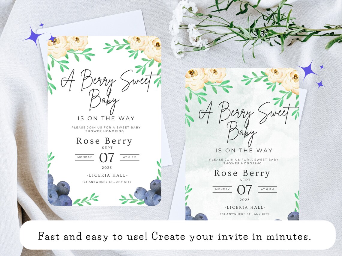 Editable Berry Sweet Baby Shower Invitation Template, A Berry Sweet ...