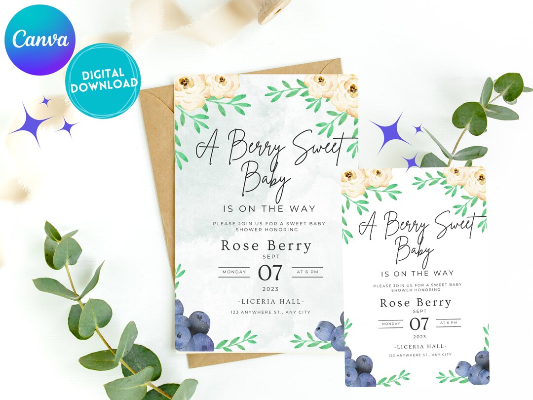 Editable Berry Sweet Baby Shower Invitation Template, A Berry Sweet ...
