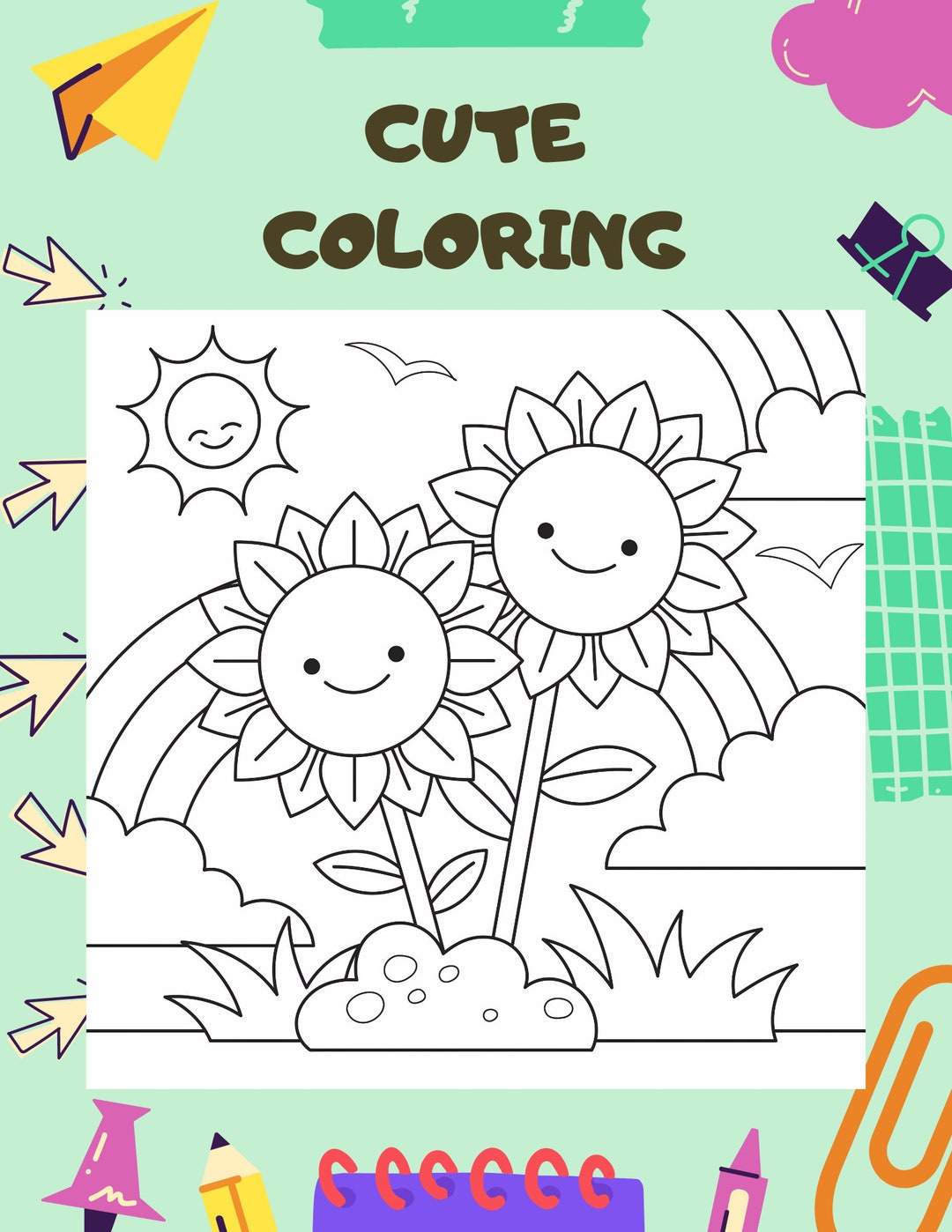 Summer Fun, Flowers in the Sun Coloring Page for the Kiddos - Etsy