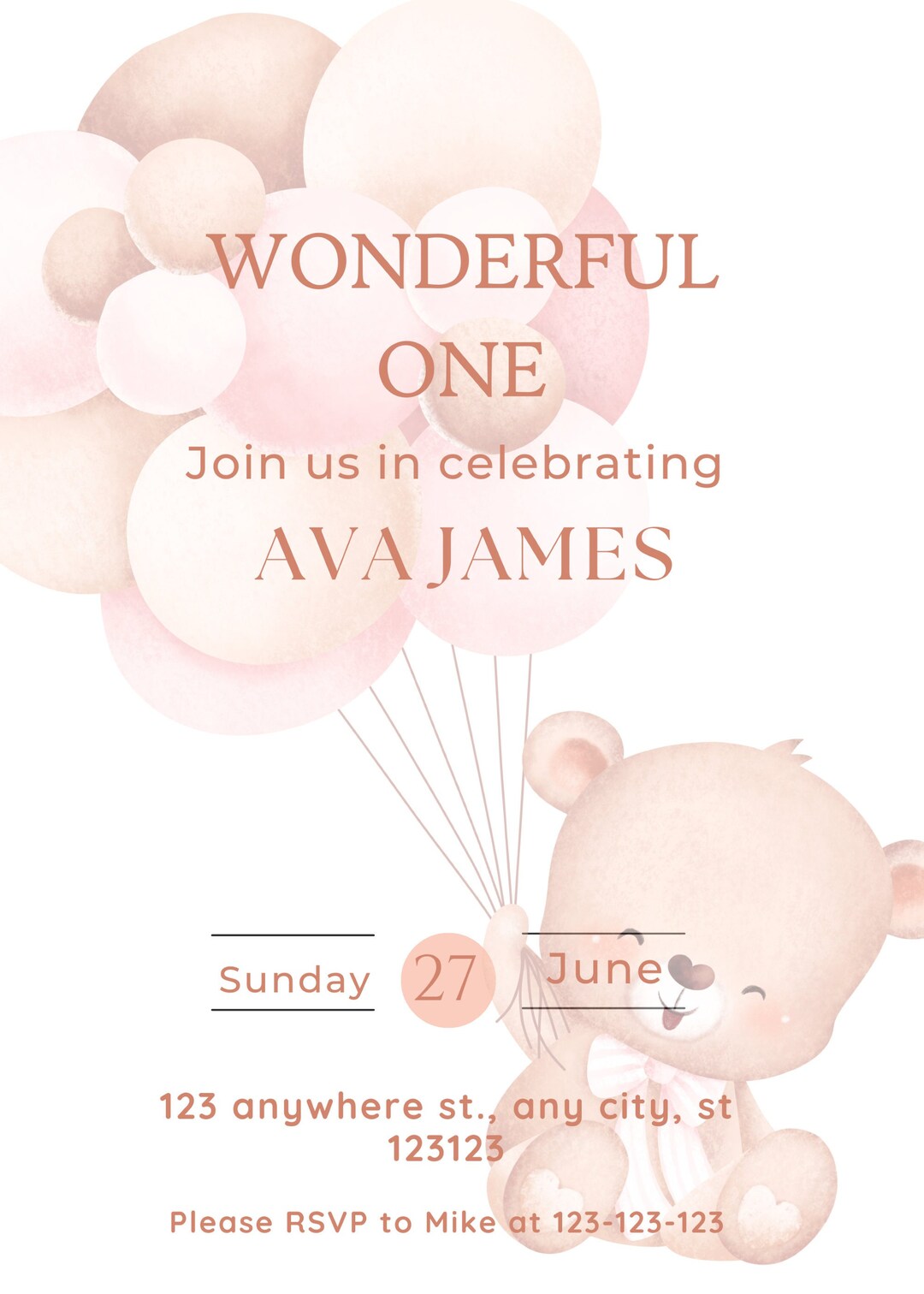 First Birthday Editable Invitation Birthday Invitation Instant - Etsy