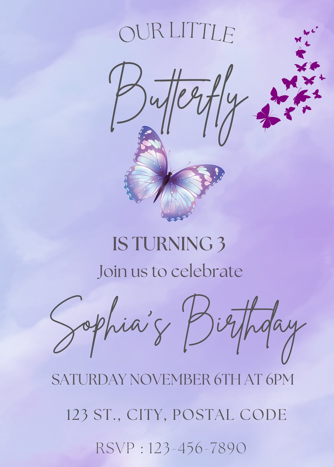 Editable Digital Birthday Invitation Butterfly Theme - Etsy UK