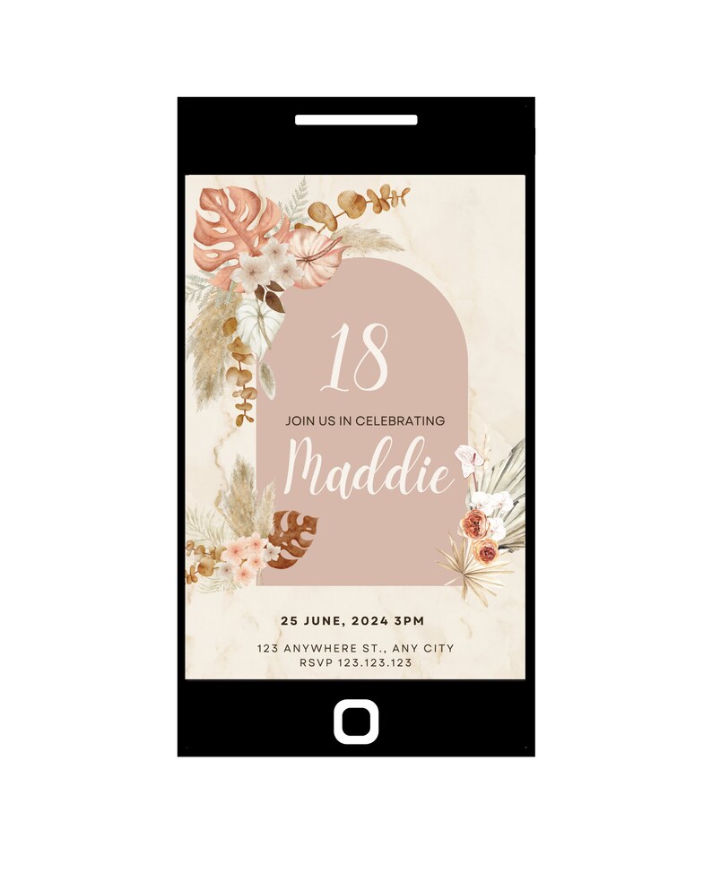 Boho 18th Birthday Invitation for Girl Floral Editable Invitation ...