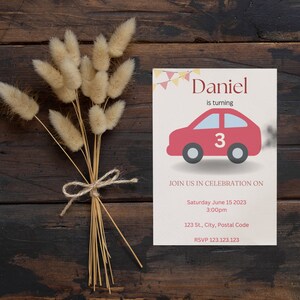 Editable Birthday Boys Red Car Theme Template Digital Printable ...