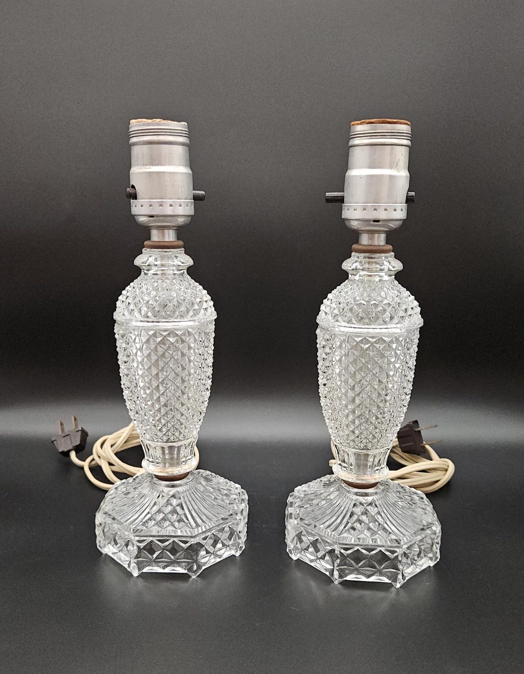 Antique Cut Glass Lamps - Candlestick Lamp - Diamond Cut Design- Small ...