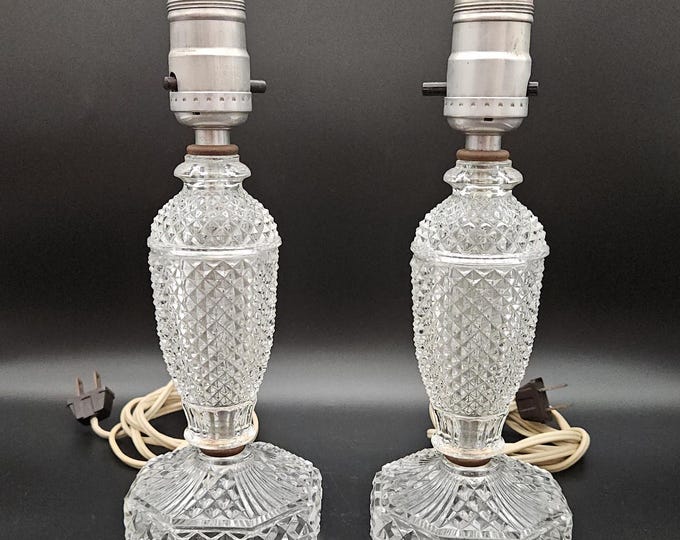Antique Cut Glass Lamps - Candlestick Lamp - Diamond Cut Design- Small ...