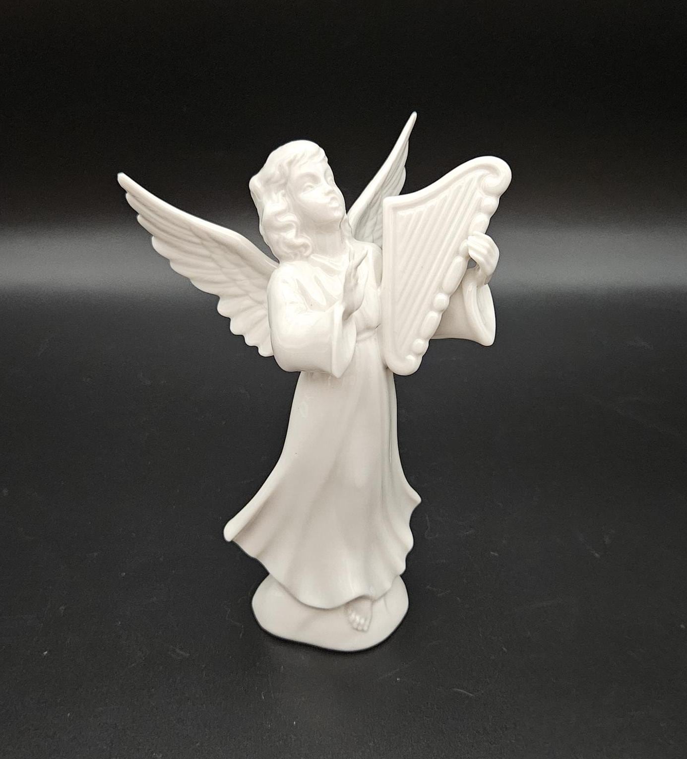 Vintage Dresden Germany White Porcelain Angel Figurine Playing Harp ...