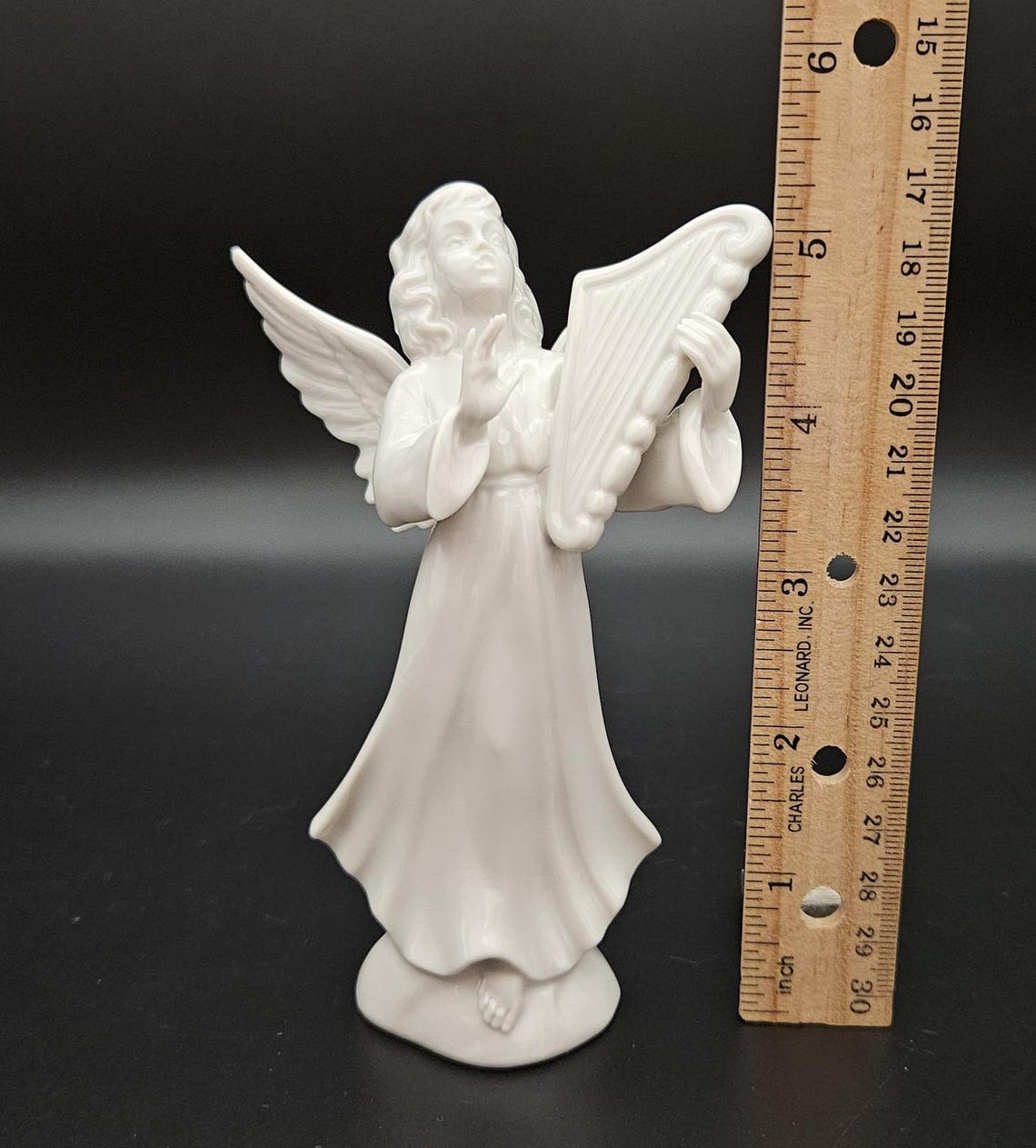Vintage Dresden Germany White Porcelain Angel Figurine Playing Harp ...