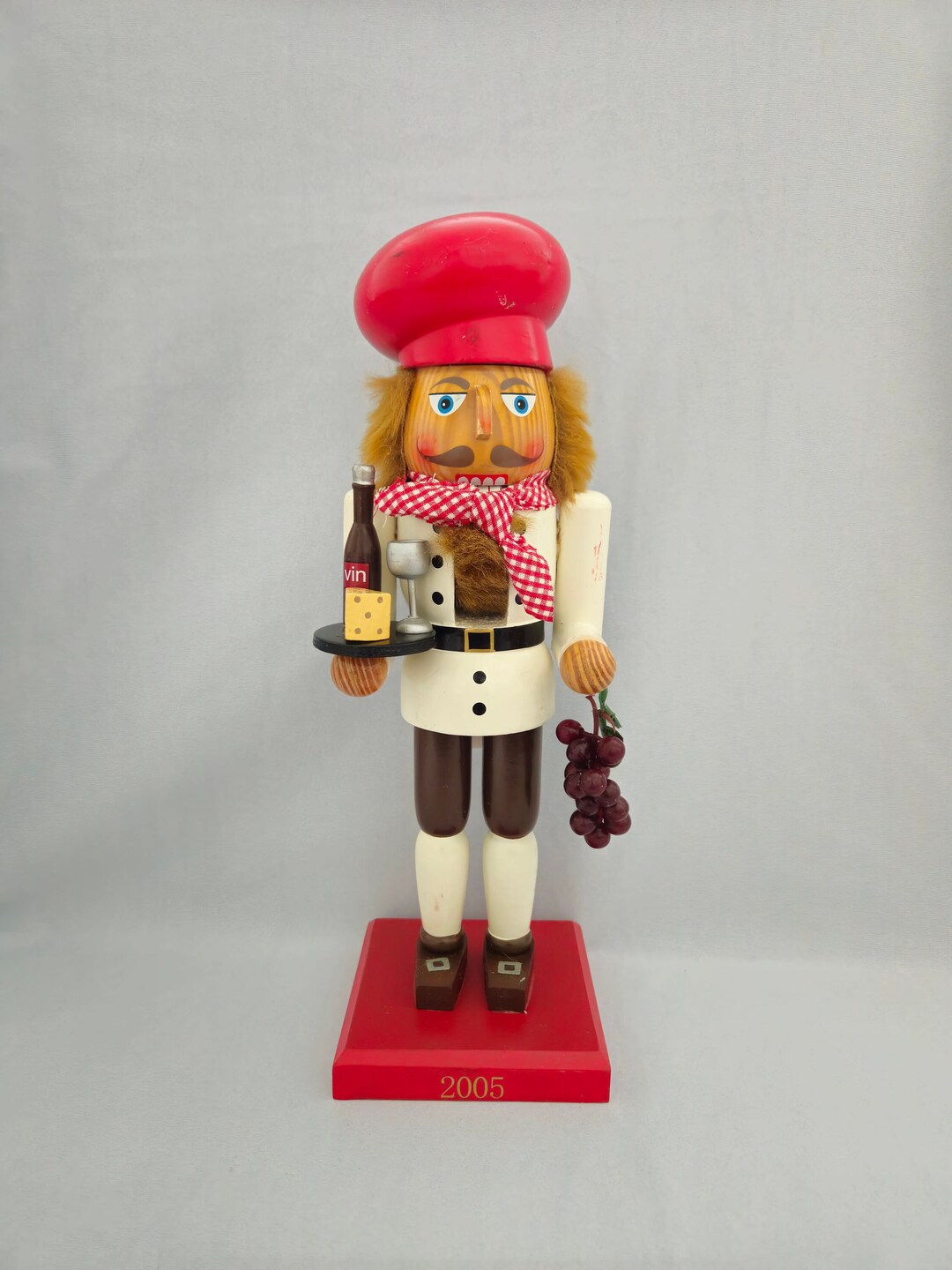 Nutcracker Chef Cook French Tray With Wine Cheese Bunch of Grape ...