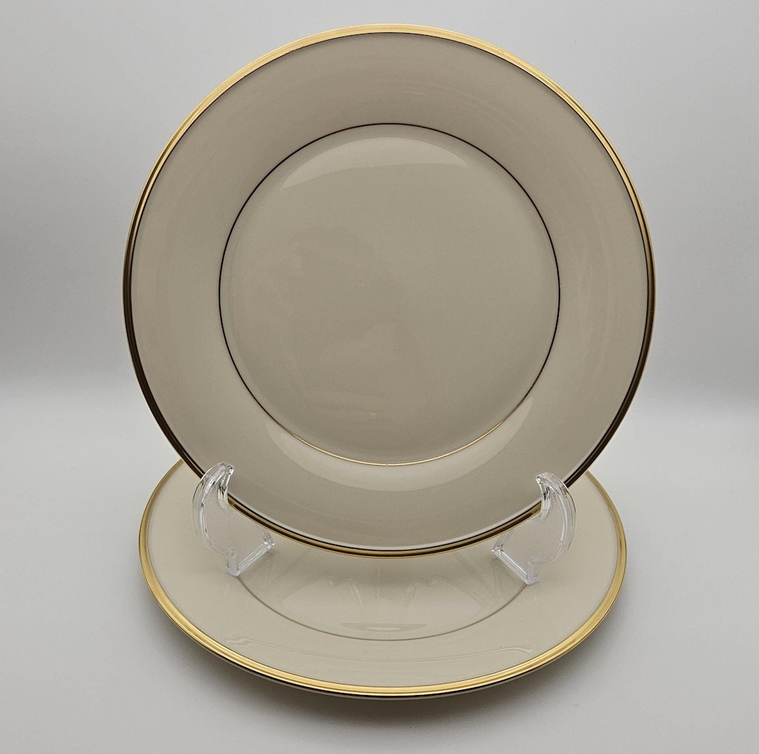 Pair of Dinner Plates - by Lenox - Eternal Collection - Ivory Body With ...