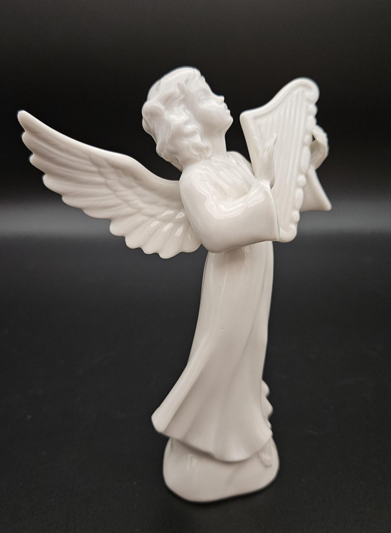 Vintage Dresden Germany White Porcelain Angel Figurine Playing Harp ...