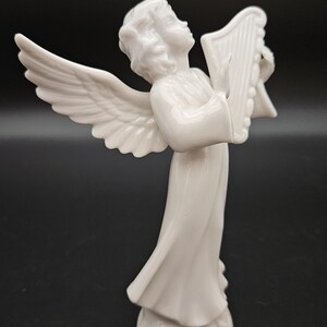 Vintage Dresden Germany White Porcelain Angel Figurine Playing Harp ...