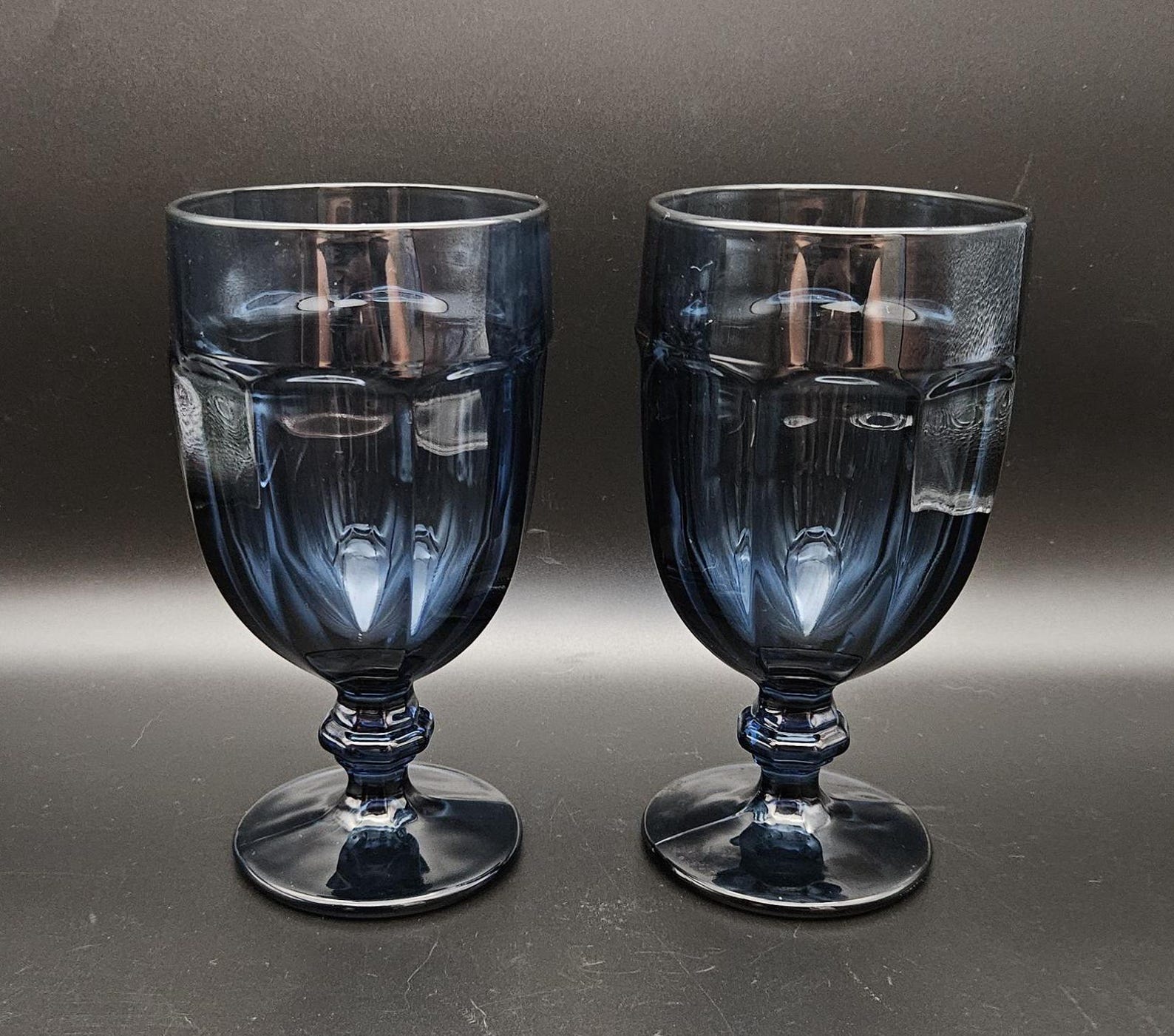 Vintage Libbey Water Glasses - Gibraltar Dark Dusky Blue Pattern ...