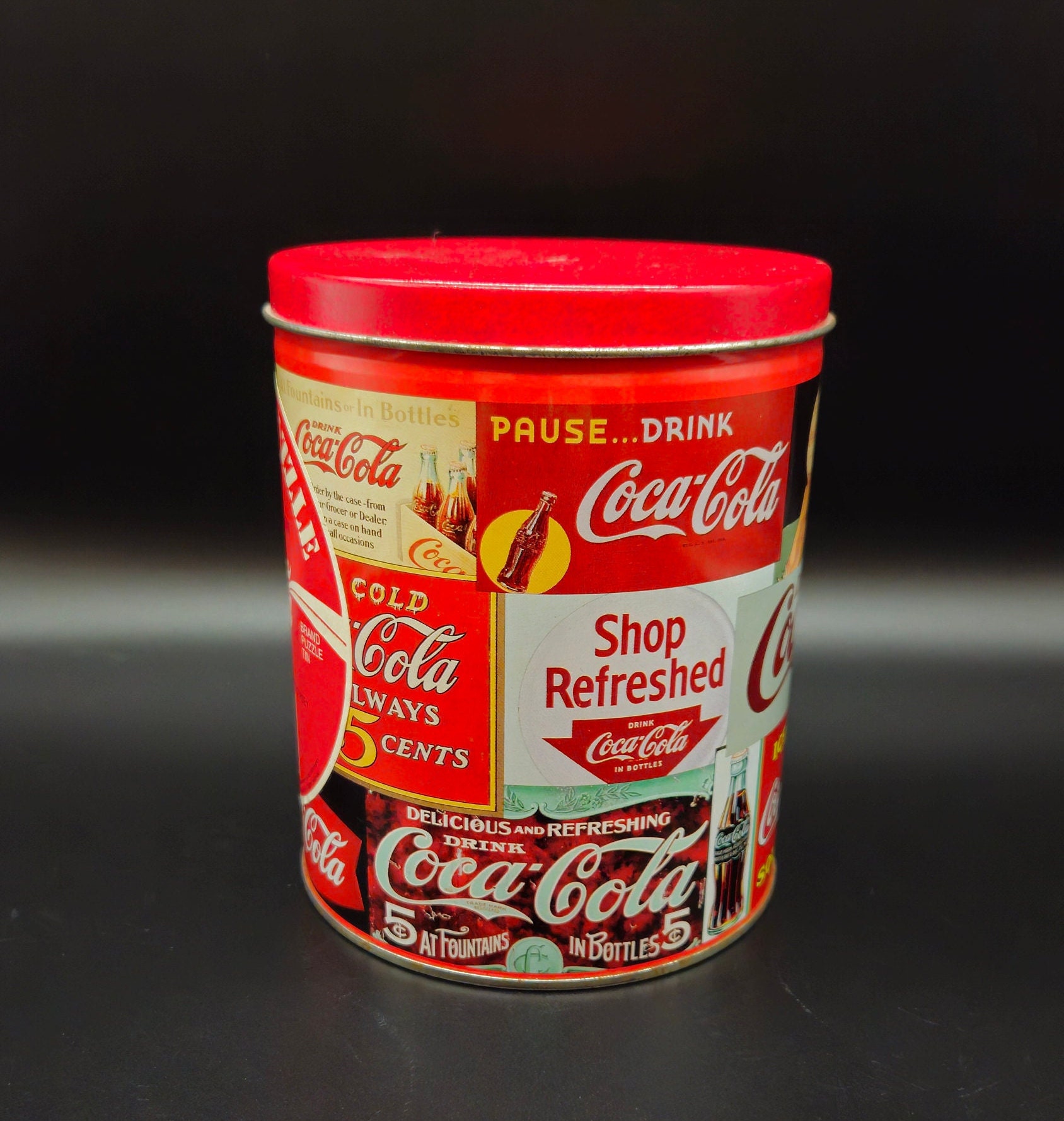 Vintage Coca-cola Round Metal Tin Can With NEW Sealed 700 Piece Puzzle ...