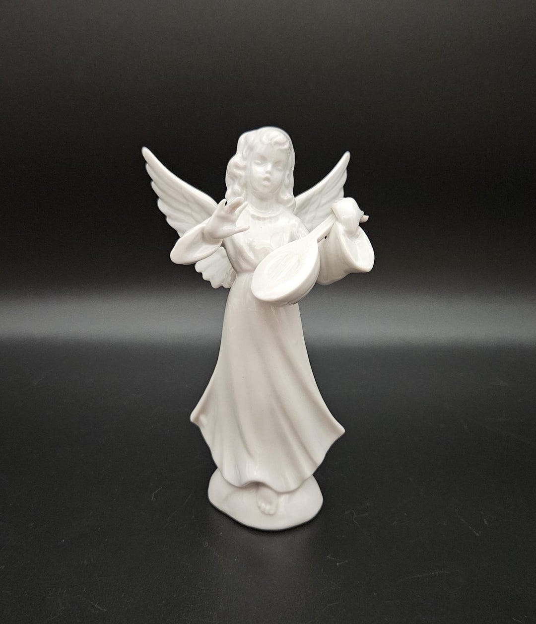 Vintage Dresden Germany White Porcelain Angel Figurine Playing Mandolin ...