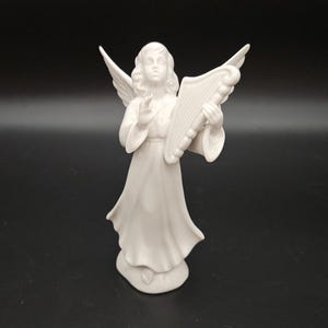 Vintage Dresden Germany White Porcelain Angel Figurine Playing Harp ...