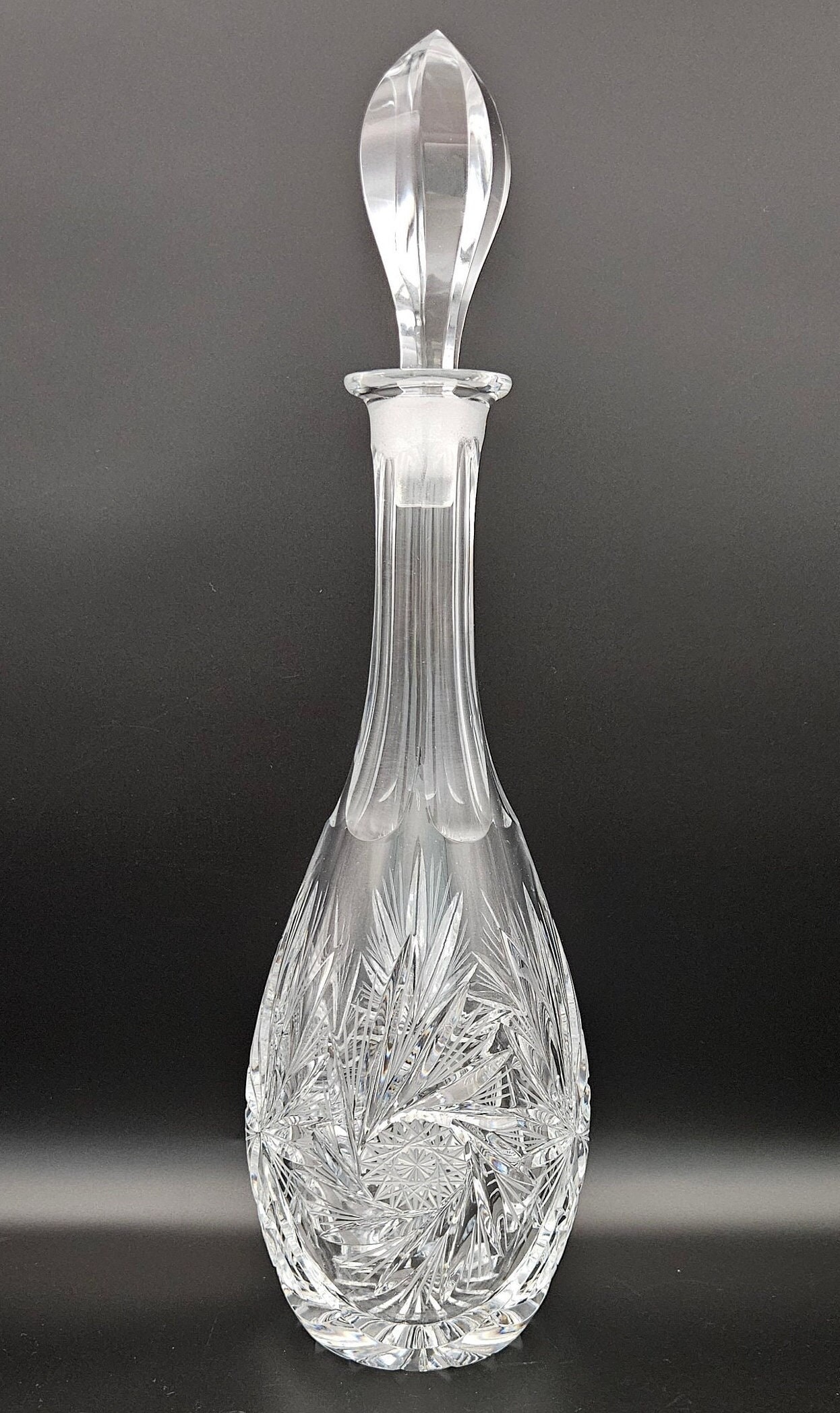 Vintage Crystal Wine Decanter With Stopper, Pinwheel Cut Glass - Etsy