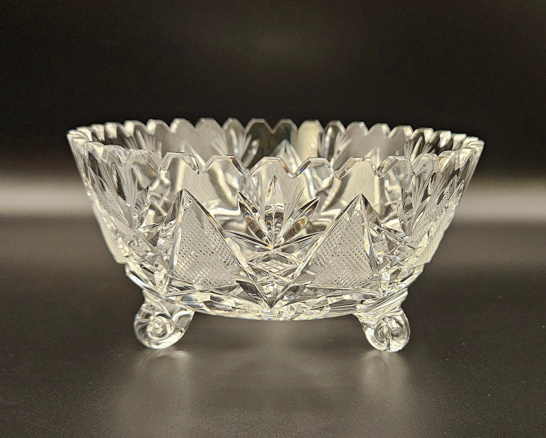 Vintage Cut Glass Bowl Lead Crystal Footed Bowl - Etsy