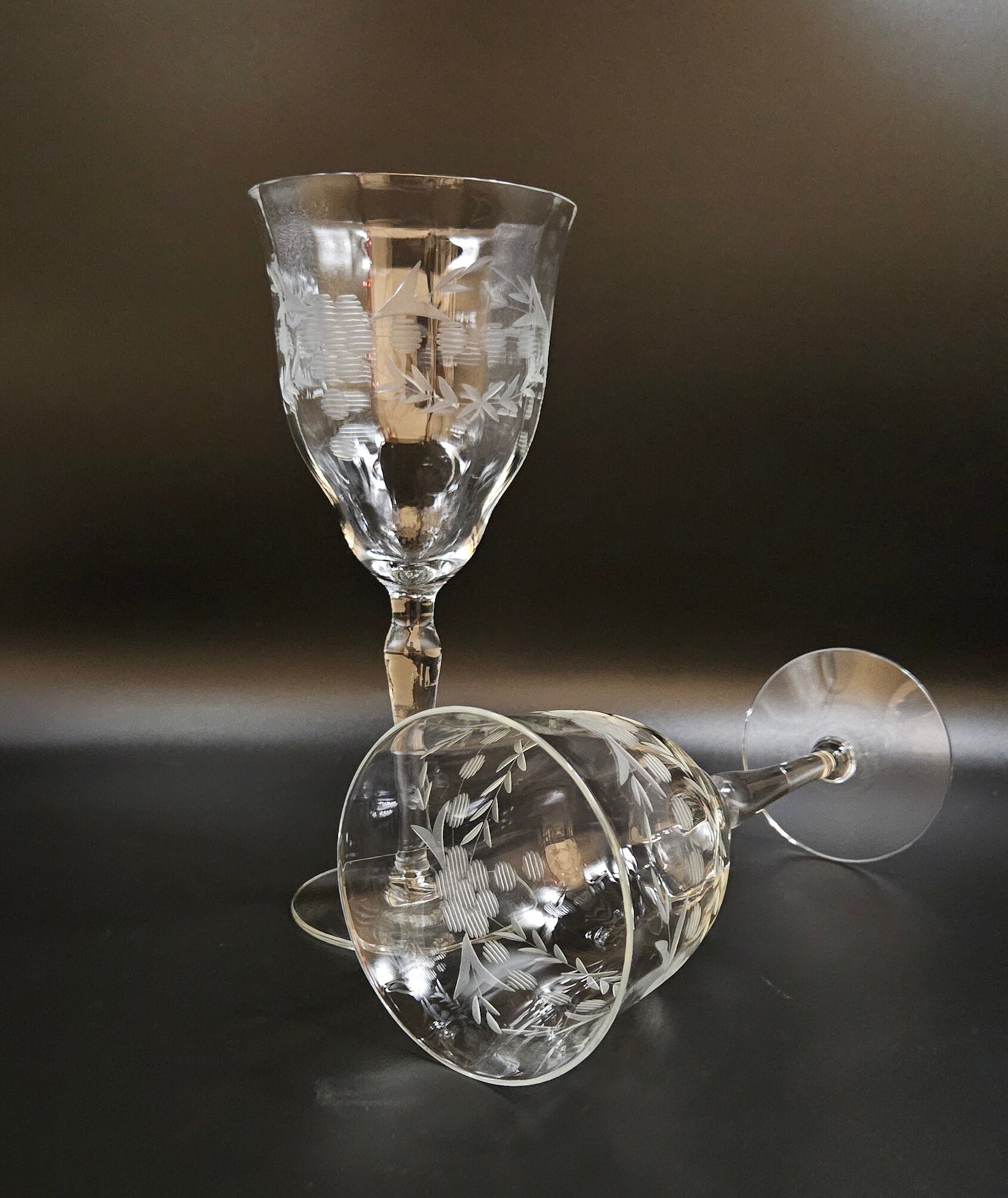 Vintage Etched Flower Glass Goblets - Retro Barware, Set of 4 - Etsy
