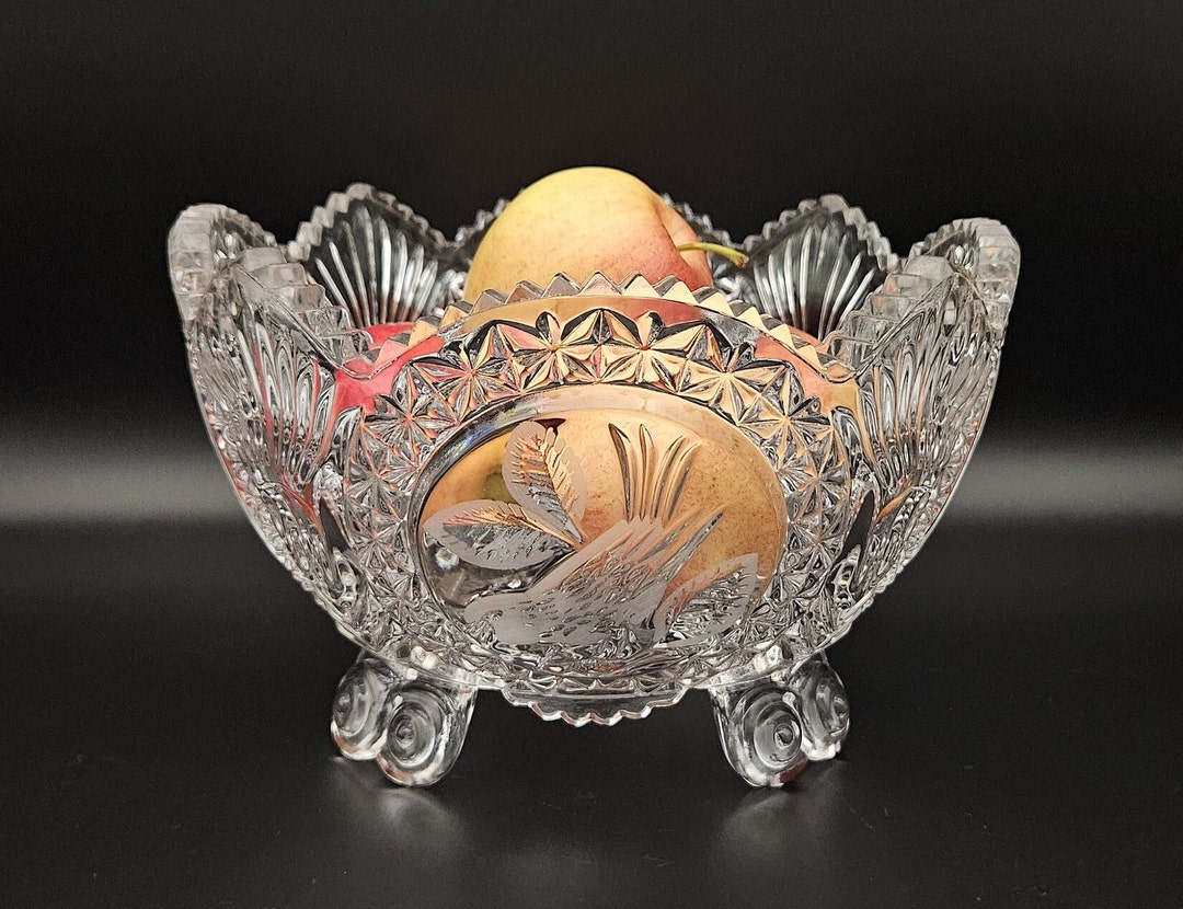 Vintage Hofbauer Lead Crystal Bowl – Byrdes Bird Motif, Footed Design ...