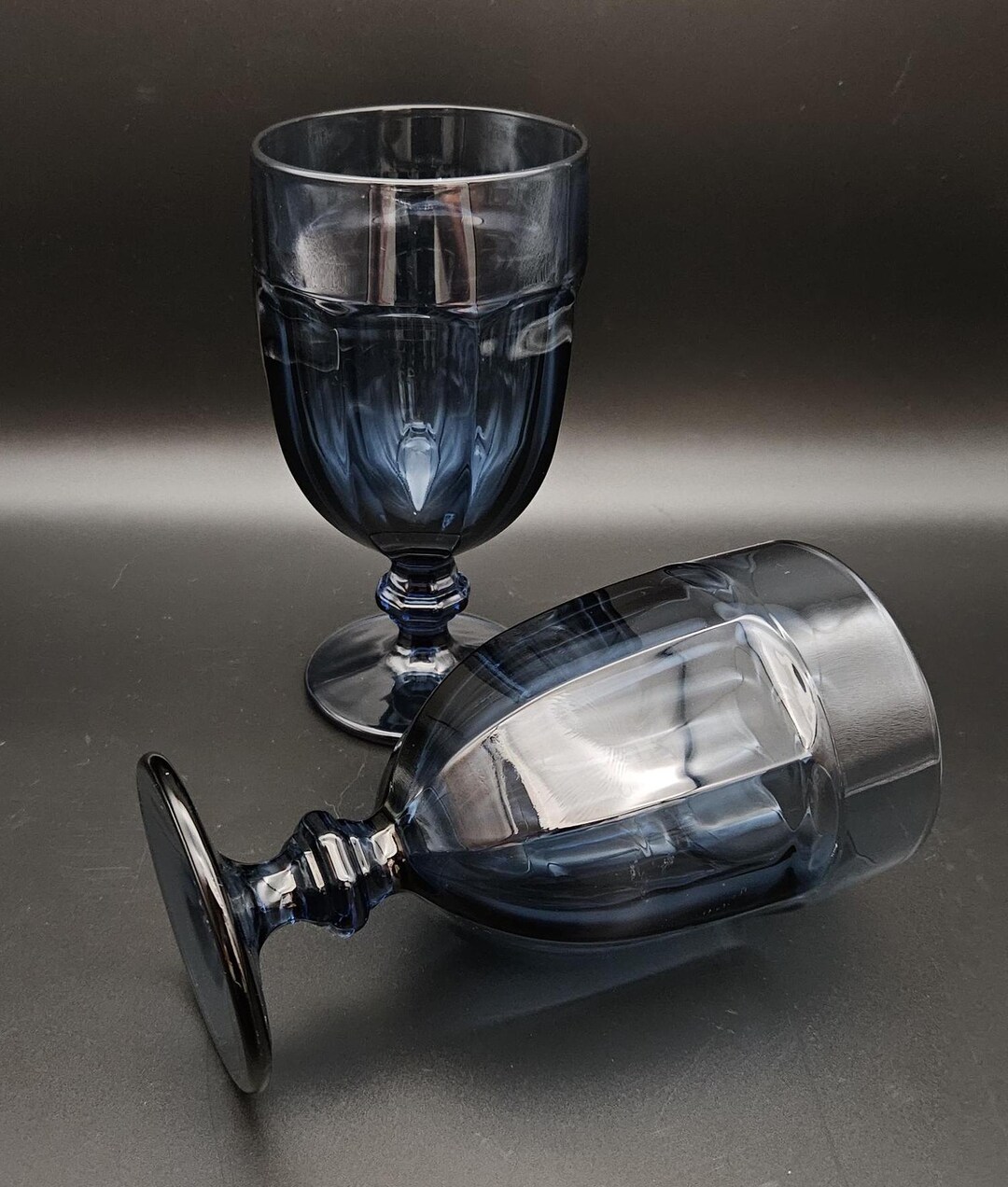 Vintage Libbey Water Glasses - Gibraltar Dark Dusky Blue Pattern ...