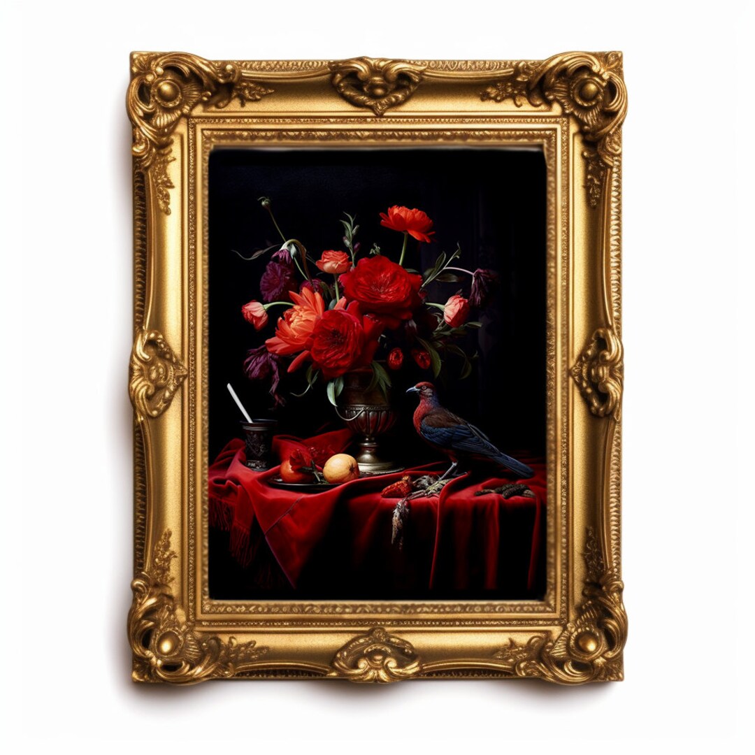 Dark Still Life Floral Art Print Flowers Bird - Etsy