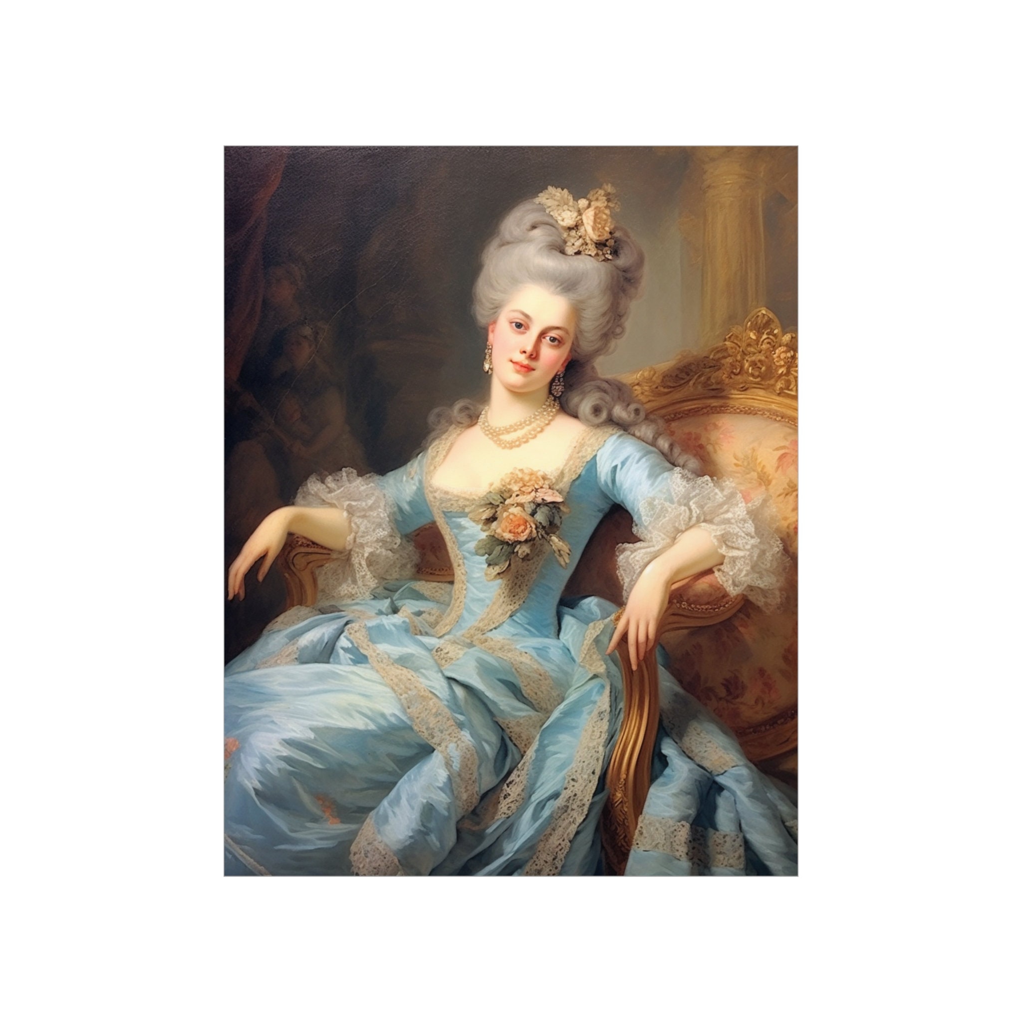 Rococo Lady Marie Antoinette Art Print Blue Renaissance, Victorian - Etsy