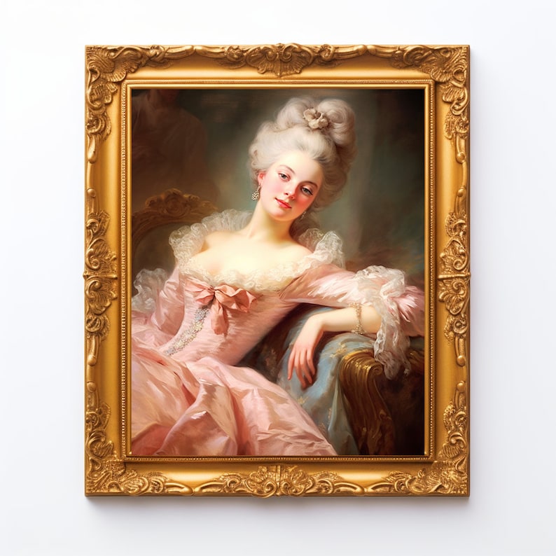 Rococo Lady Marie Antoinette Pink Art Print - Renaissance, Victorian - Etsy