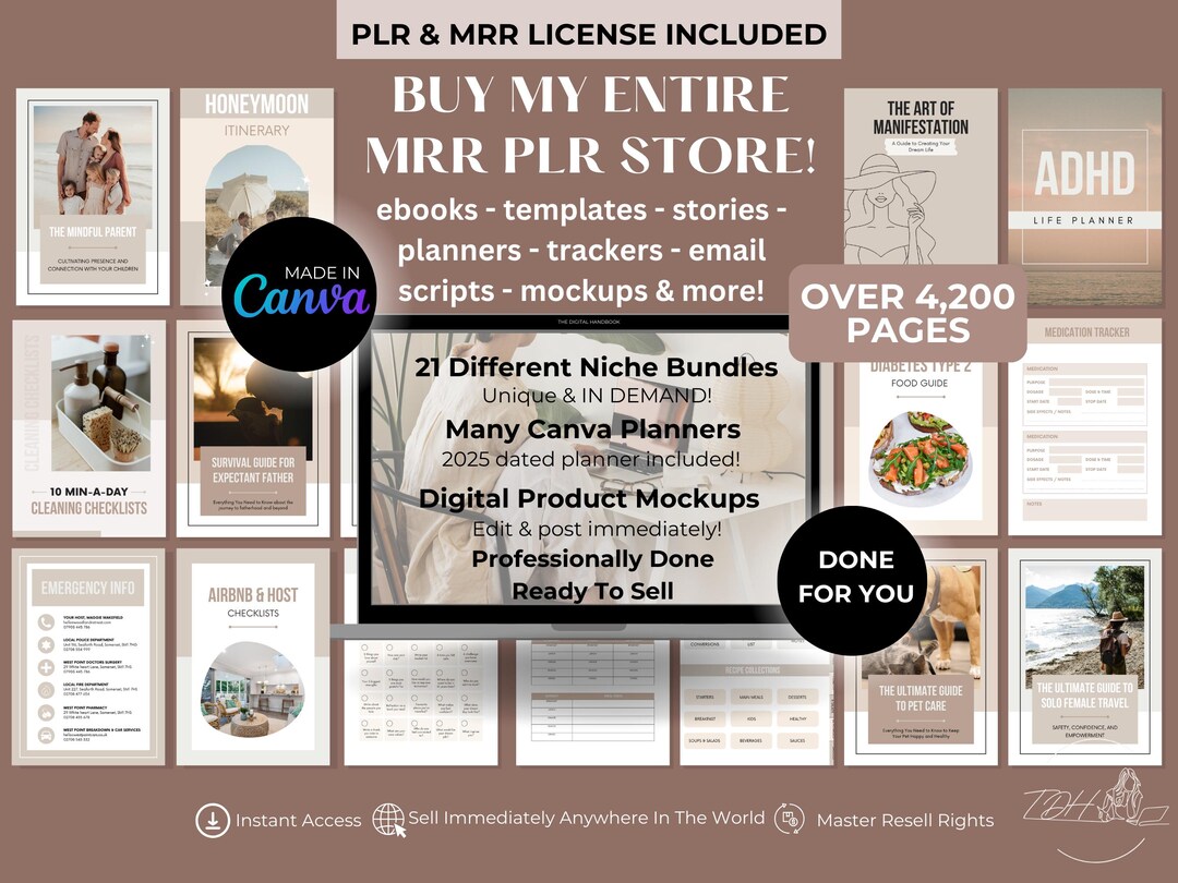 MRR PLR Digital Product Bundle: 4200+ Pages, Canva Editable (digital ...