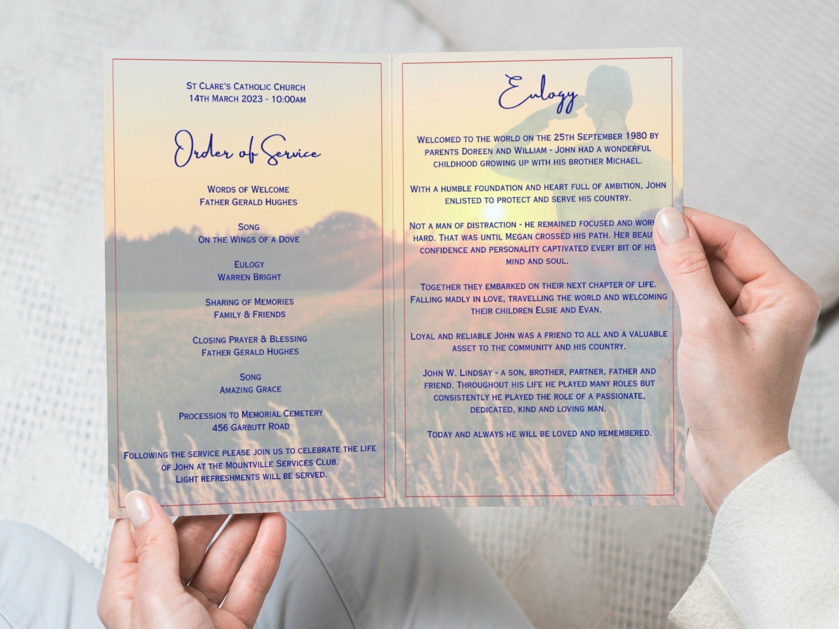 US Veteran Funeral Program Template, American Memorial Service ...