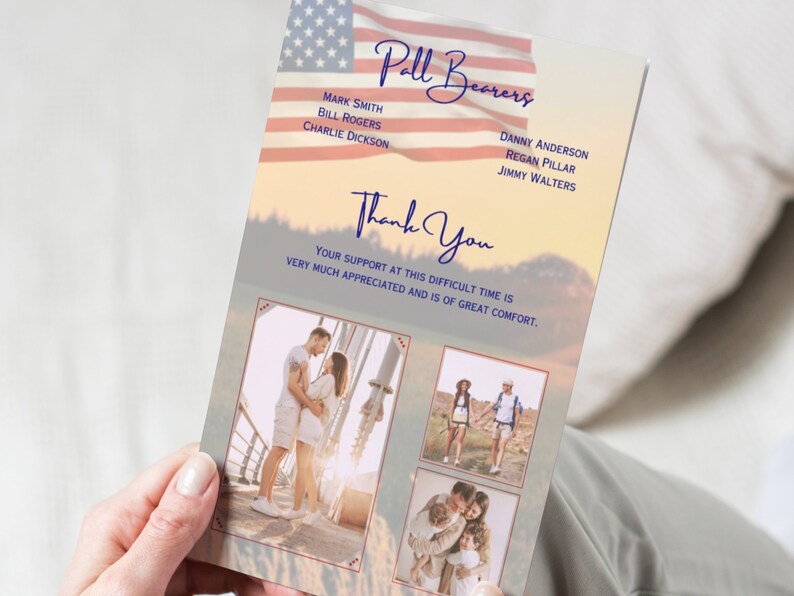 US Veteran Funeral Program Template, American Memorial Service ...