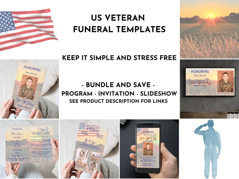 US Veteran Funeral Program Template, American Memorial Service ...