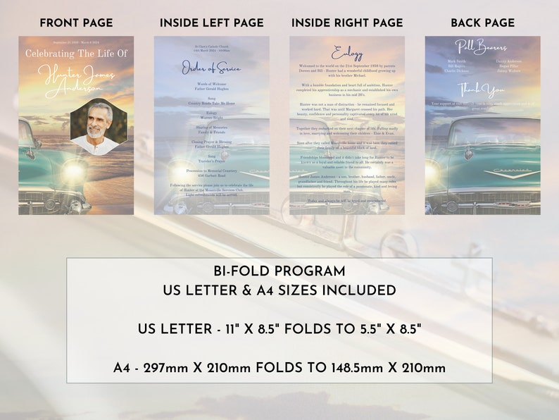 Chevrolet Sunset Funeral Program, Car Theme Memorial Service, Printable ...