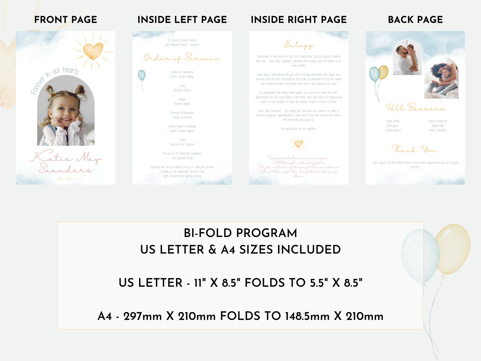 Kids Funeral Program, Child Memorial Service, Printable Order of ...