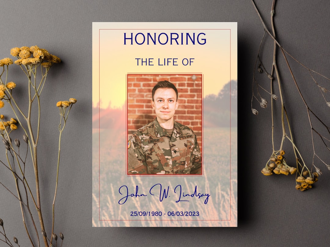 US Veteran Funeral Program Template, American Memorial Service ...