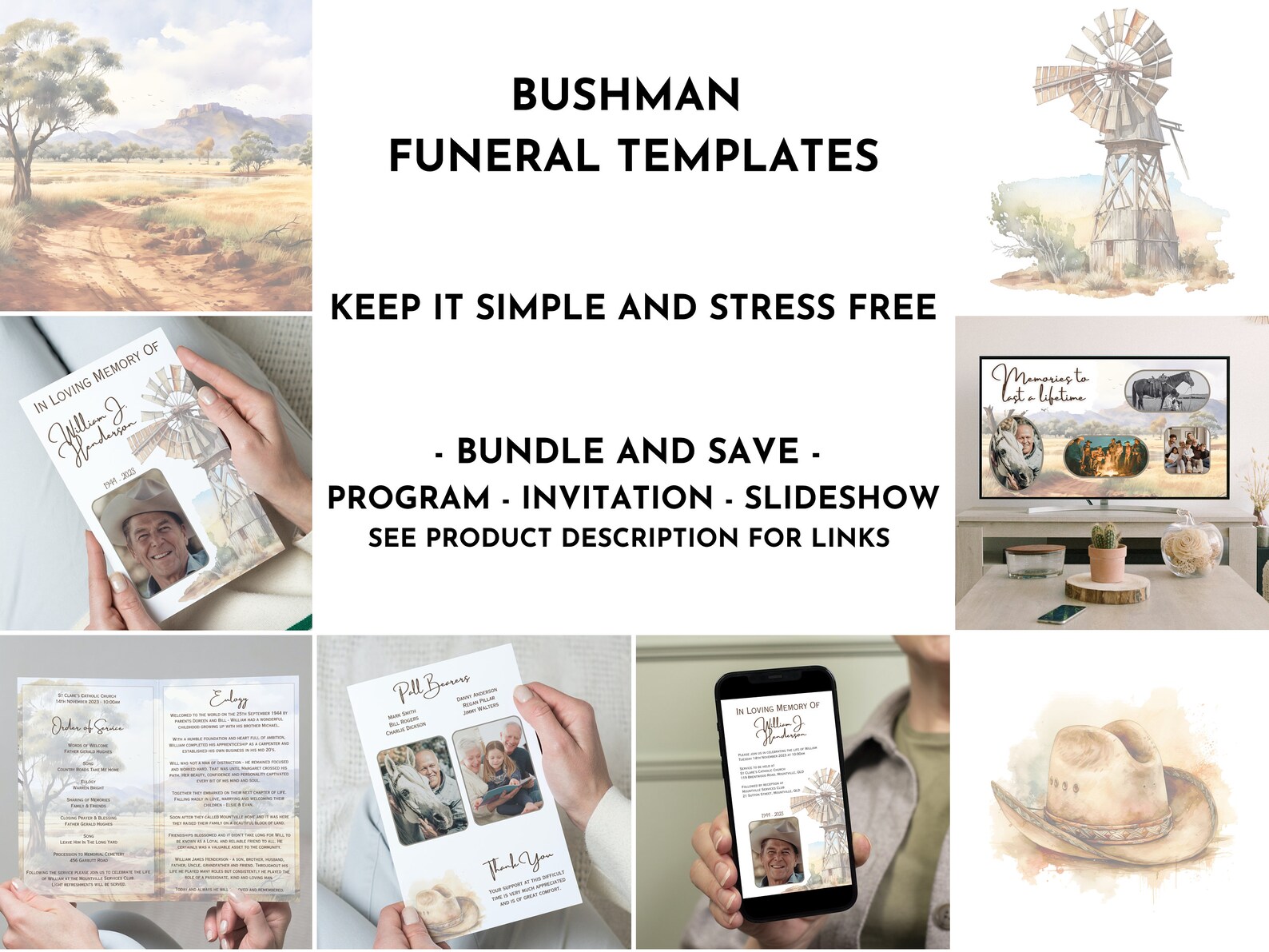 Country & Western Funeral Program, Memorial Service, Printable Order of ...