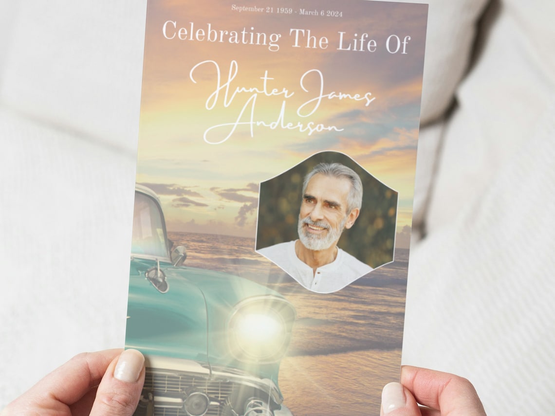 Chevrolet Sunset Funeral Program, Car Theme Memorial Service, Printable ...