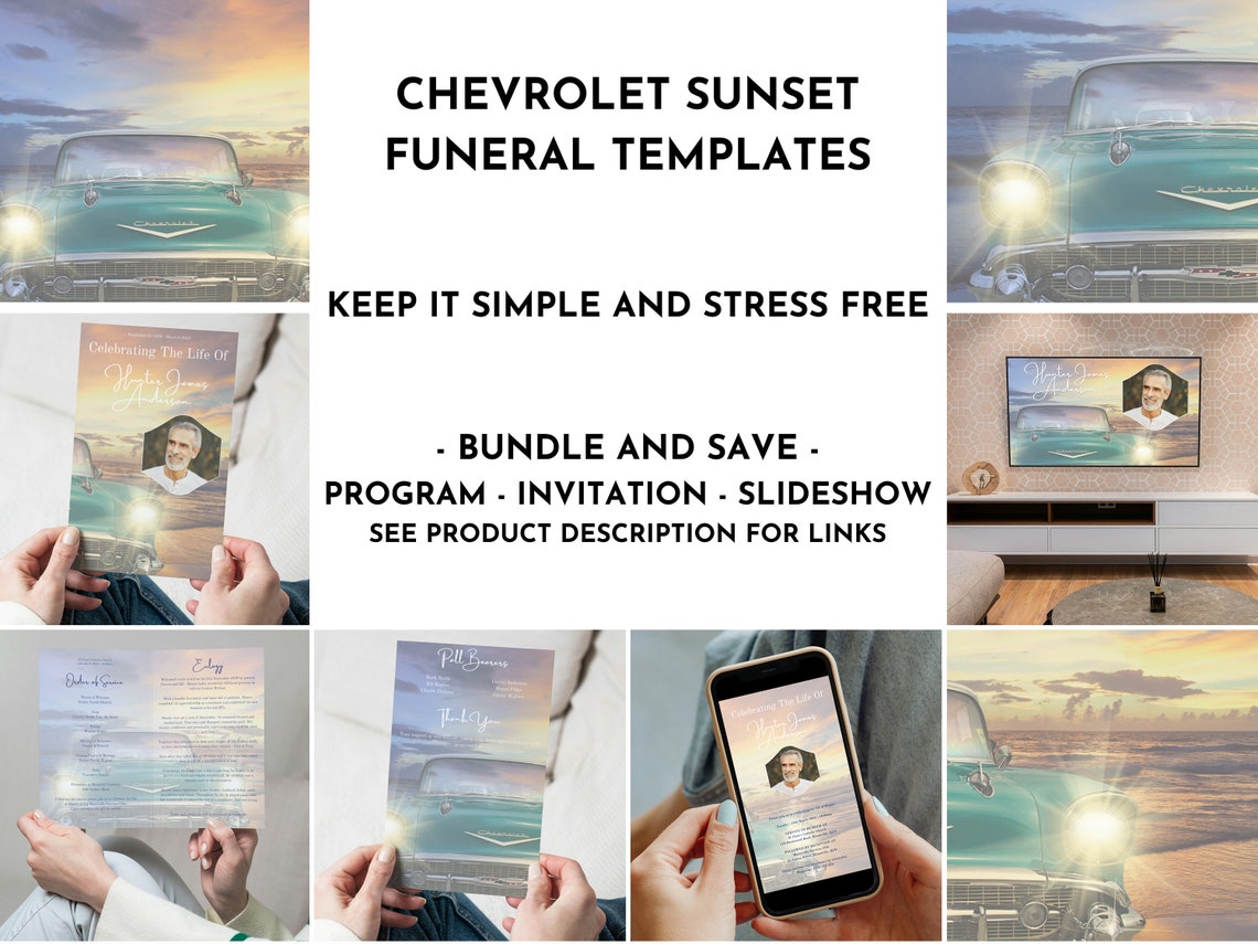 Chevrolet Sunset Funeral Program, Car Theme Memorial Service, Printable ...