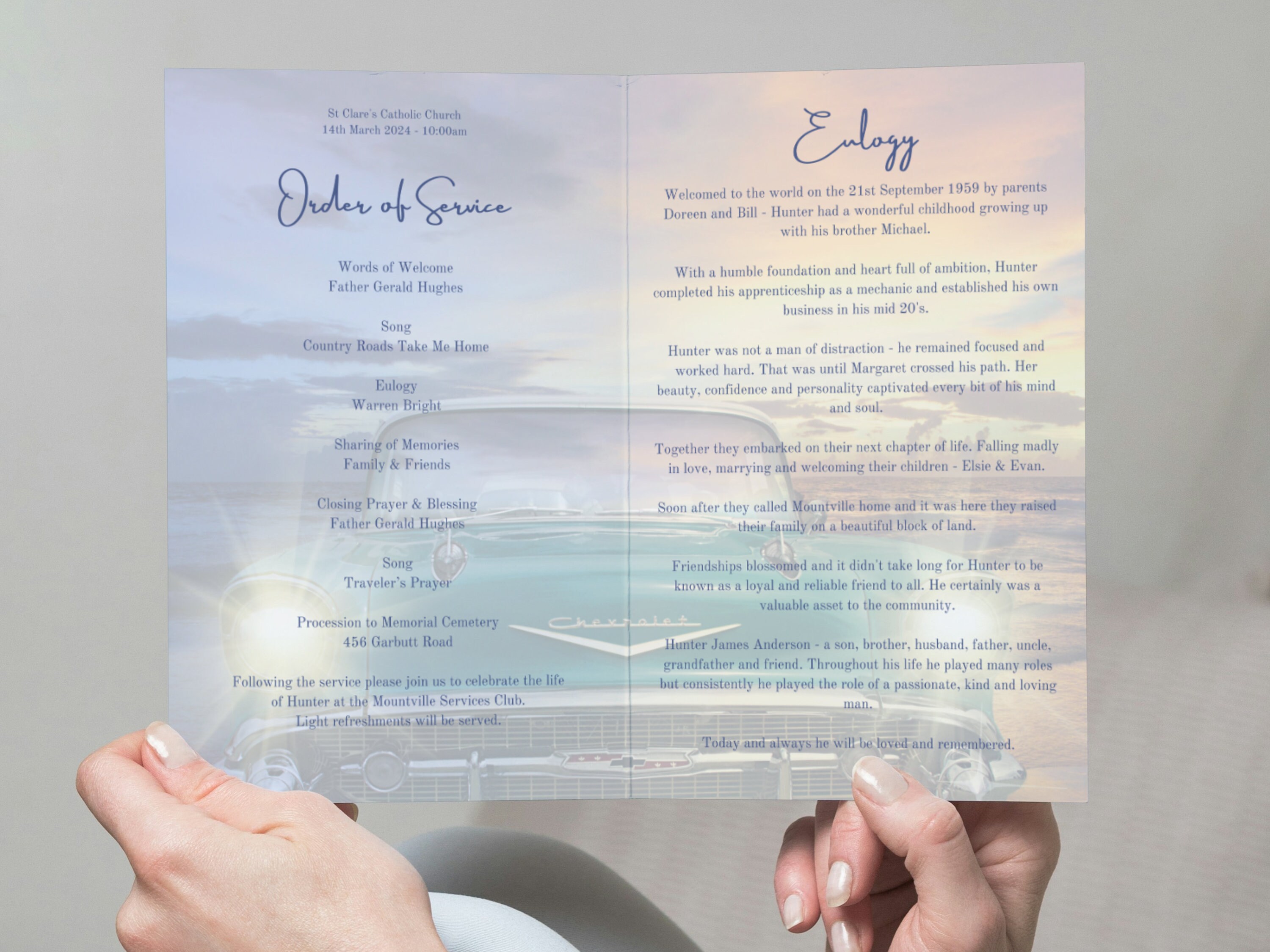 Chevrolet Sunset Funeral Program, Car Theme Memorial Service, Printable ...