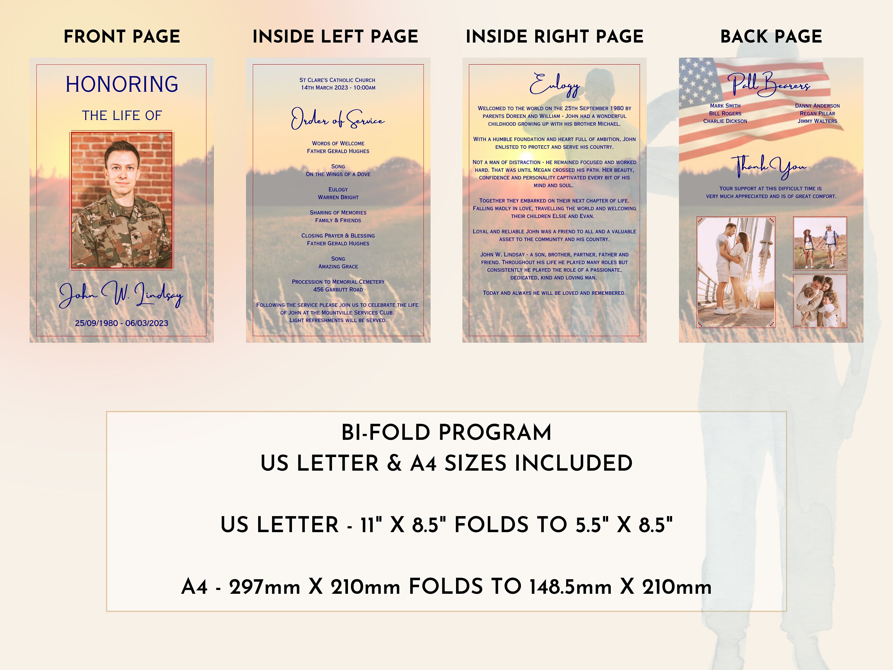 US Veteran Funeral Program Template, American Memorial Service ...