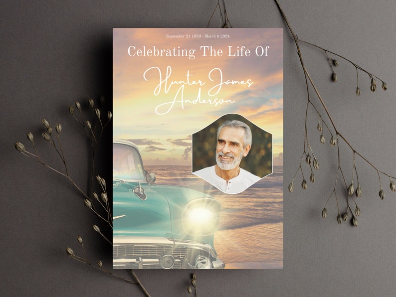 Chevrolet Sunset Funeral Program, Car Theme Memorial Service, Printable ...
