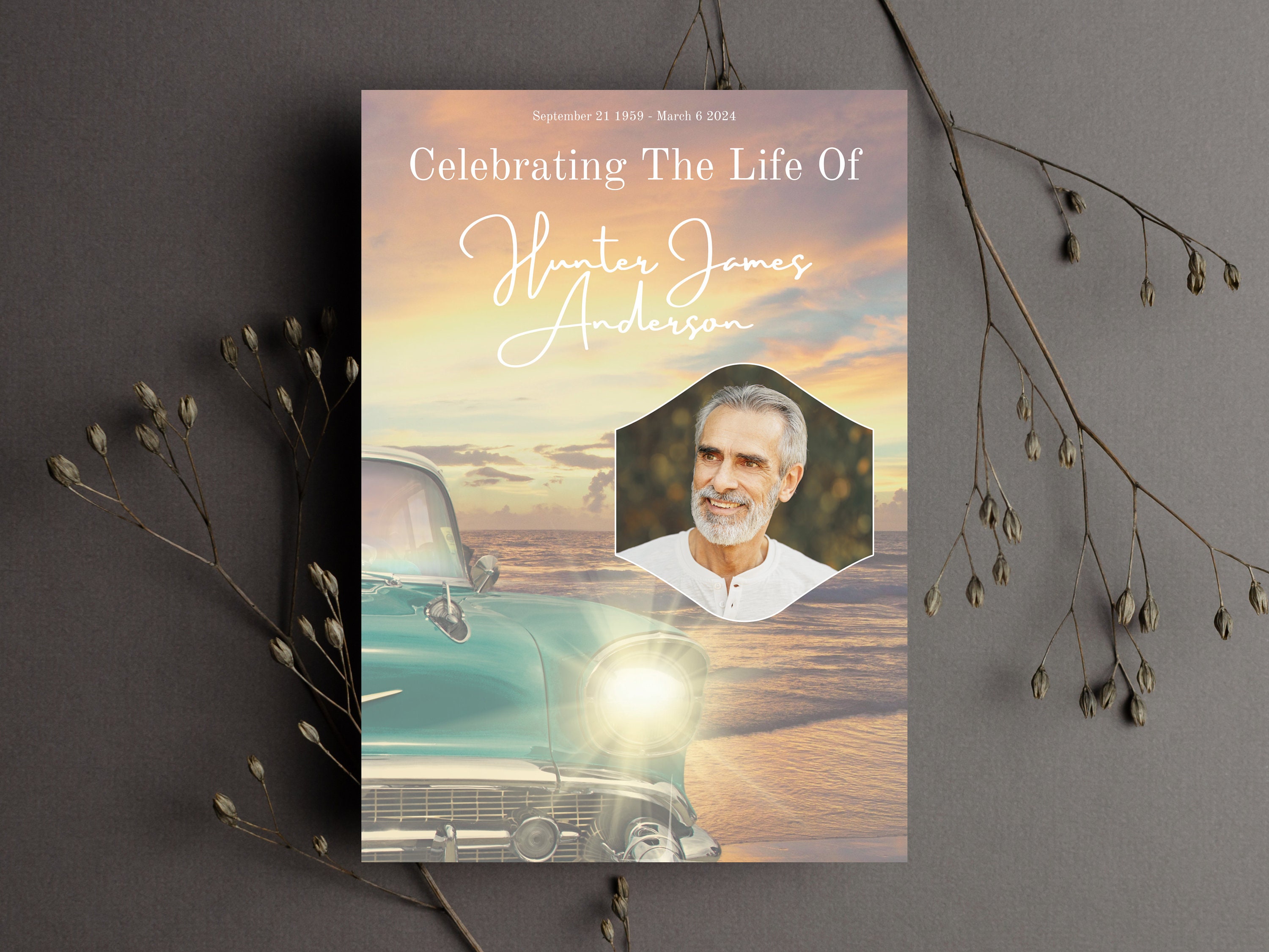 Chevrolet Sunset Funeral Program, Car Theme Memorial Service, Printable ...