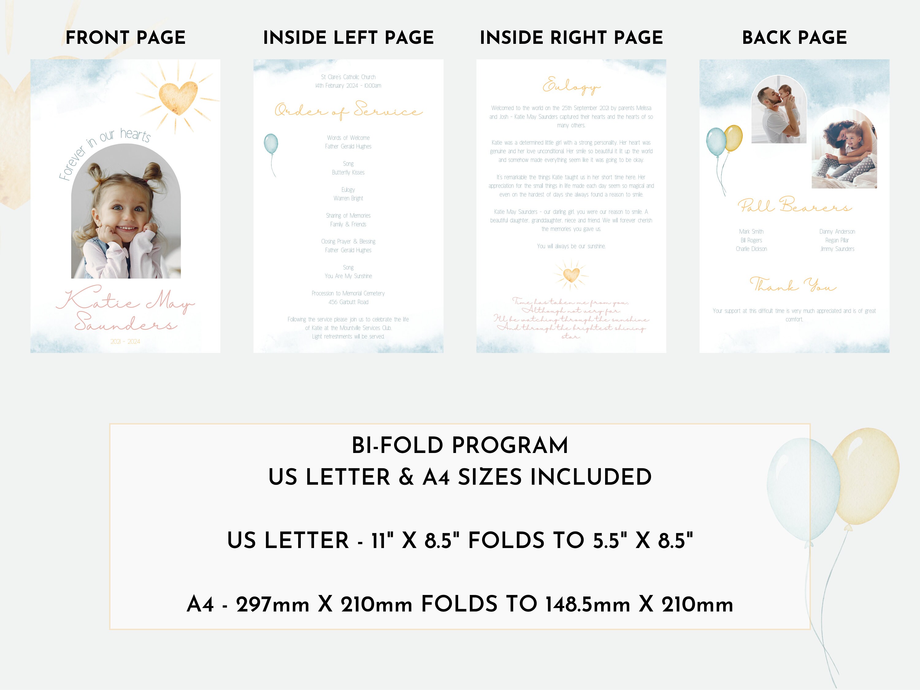 Kids Funeral Bundle, Child's Memorial Service Template, Celebration of ...