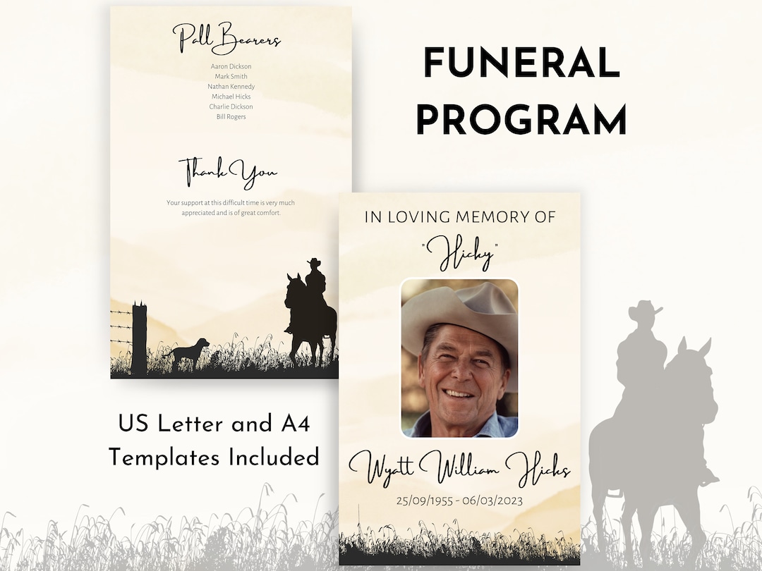 Funeral Program Template Country & Western Memorial Service - Etsy