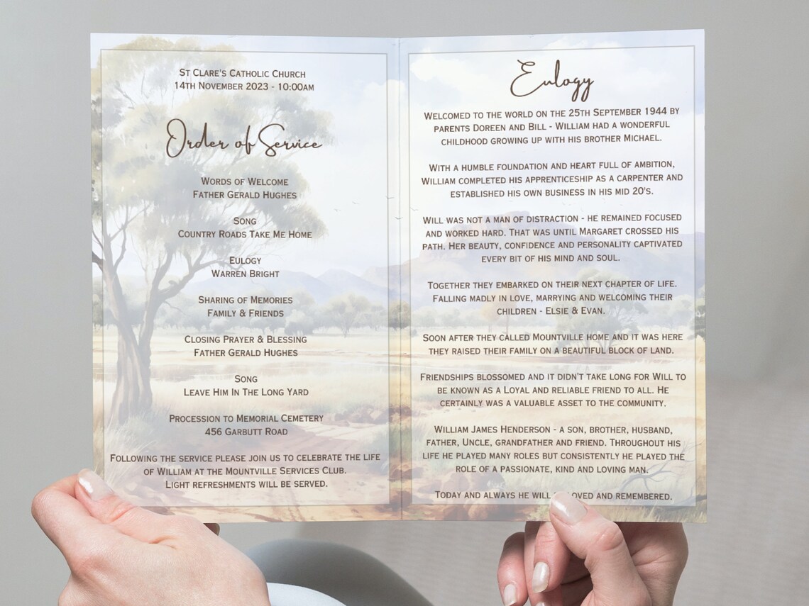 Country & Western Funeral Program, Memorial Service, Printable Order of ...