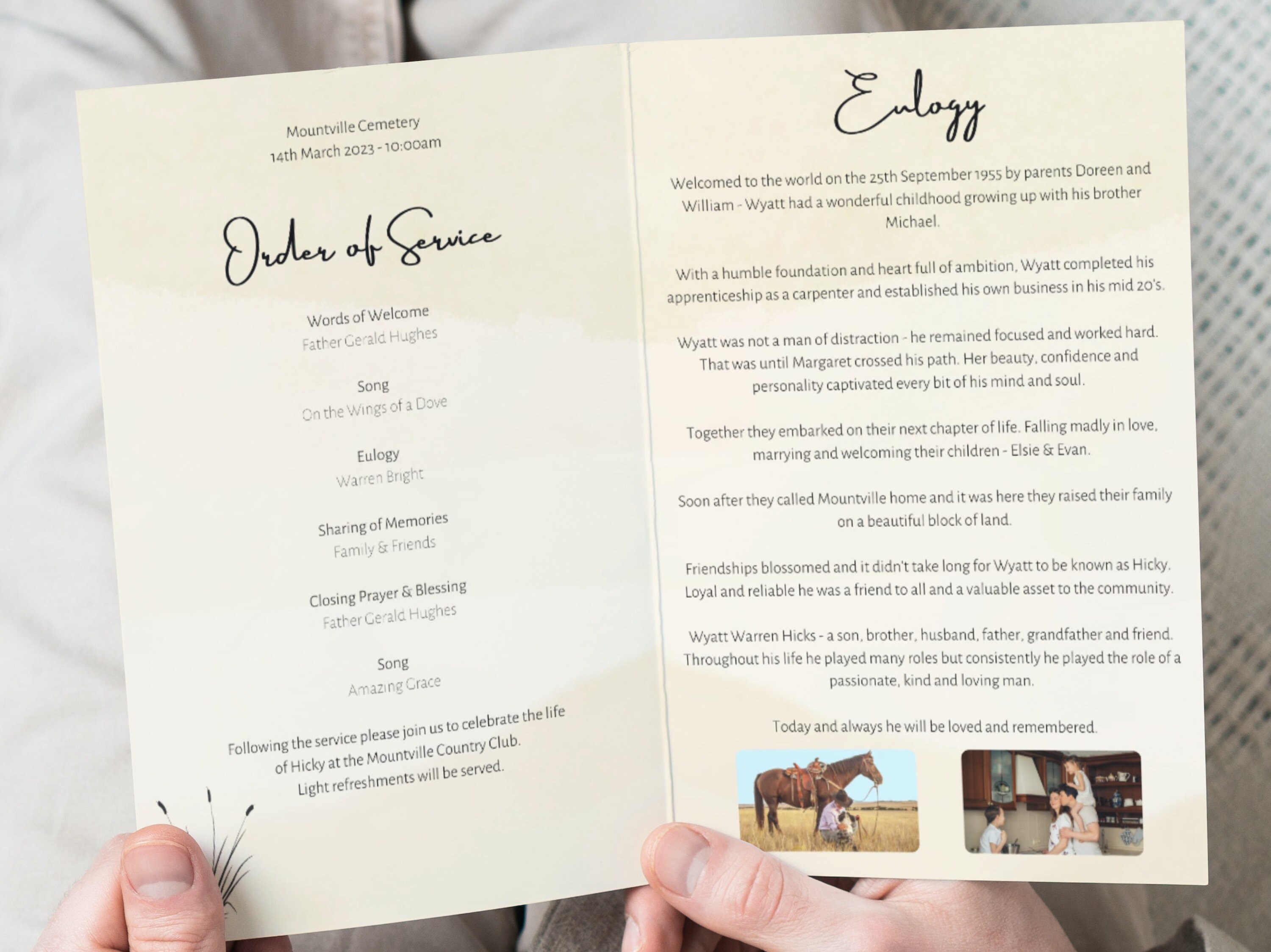 Funeral Program Template, Country & Western Memorial Service, Printable ...